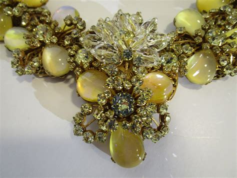 Miriam Haskell Necklace Glass Beads Rhinestones Russian Gold Yellow
