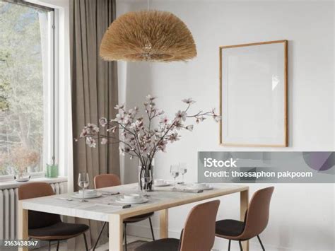 프레임 모형 인테리어 모형 프레임 포스터 나무 빈 한 프레임 그림 그림 3d 렌더링 식당 인테리어 0명에 대한 스톡 사진 및