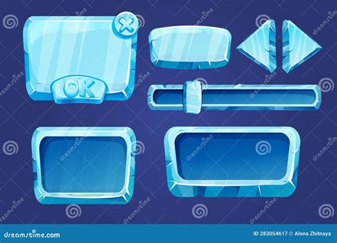 Set Game Menu Assets Ice Buttons Interface Elements 2d In Cartoon