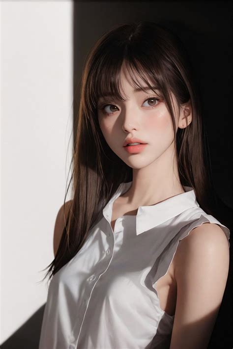 一名身穿白衬衫和黑裤子的长发女子 Seaart Ai