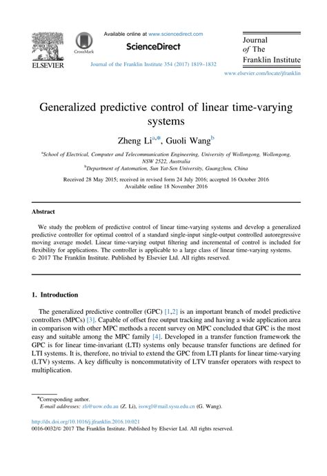 Pdf A Time Varying Mimo Generalized Minimum Variance Controller For