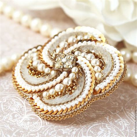 Купить Брошь Завитки золотой белый цвет украшения ручной работы брошь ручной работы