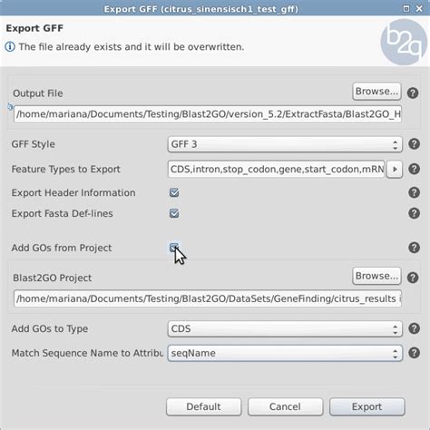 How To Export Gene Finder GFF Output With GO Terms