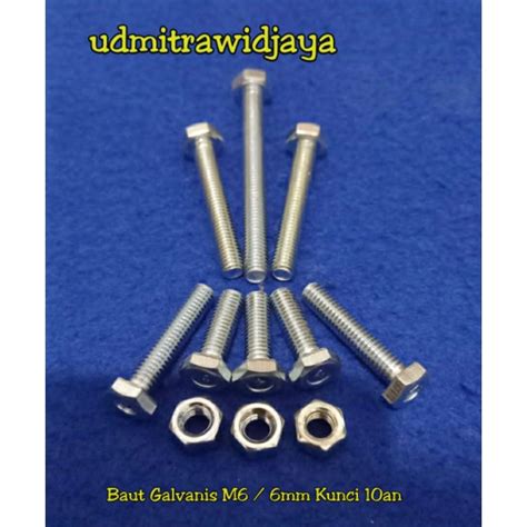 Jual Baut Kunci 10 Panjang 1cm 2cm 3cm 4cm 5cm 6cm 7cm Baut Galvanis M6 6mm Kunci 10an 10mm Baut