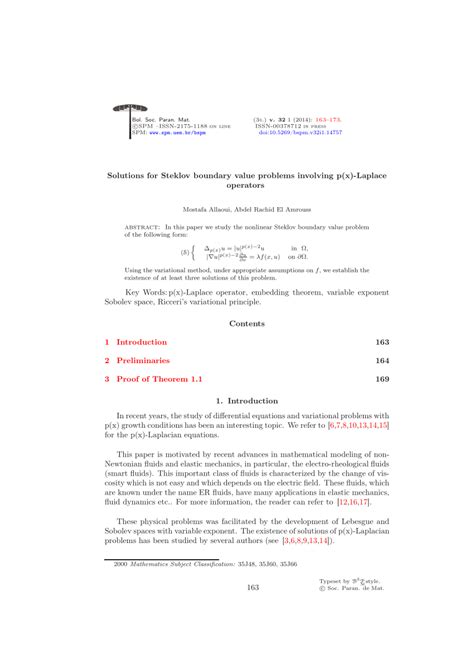 Pdf Solutions For Steklov Boundary Value Problems Involving Px