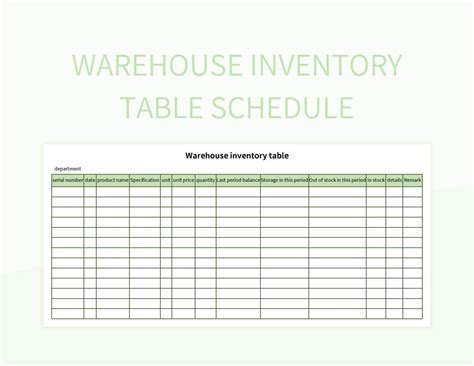 Warehouse Inventory Table Schedule Excel Template And Google Sheets File For Free Download