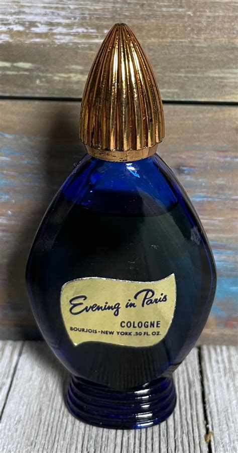 Rare Vintage 1960s Cobalt Blue Glass Bottle Of Evening In Paris