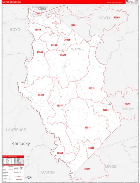 Wayne County Wv Wall Map Red Line Style By Marketmaps