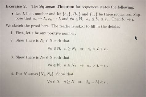 Solved Exercise The Squeeze Theorem For Sequences States Chegg