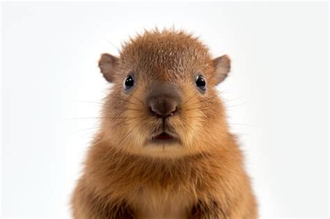 흰색 배경의 아기 카피바라 프리미엄 사진