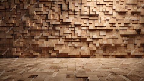 3d Tiles Arranged To Create A Natural Wall Timber Wood Background Formed From Square Blocks 3d