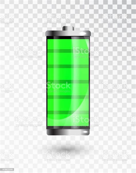 충전된 배터리입니다 완전 충전 배터리입니다 배터리 충전 상태 표시기입니다 유리 투명 한 배경에 현실적인 전원 녹색 배터리 그림 완전 충전 완전 방전입니다 충전 상태입니다