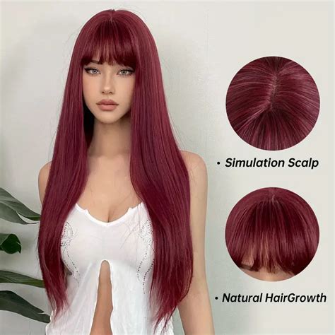 은색 회색 26인치 긴 스트레이트 헤어 뱅이 달린 퍼머 가능 합성 헤어 가발 여성 소녀용 코스프레 파티 데일 Temu Republic Of Korea