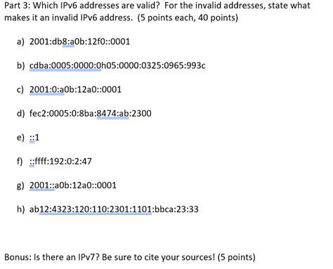 Solved Part 3 Which IPv6 Addresses Are Valid For The Chegg Com
