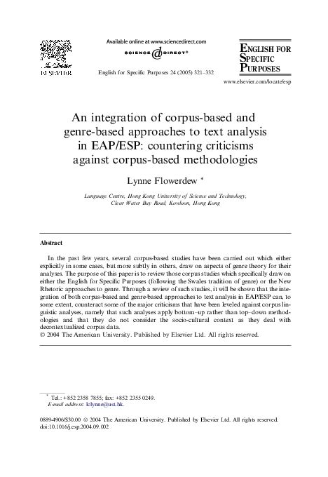 Pdf An Integration Of Corpus Based And Genre Based Approaches To Text