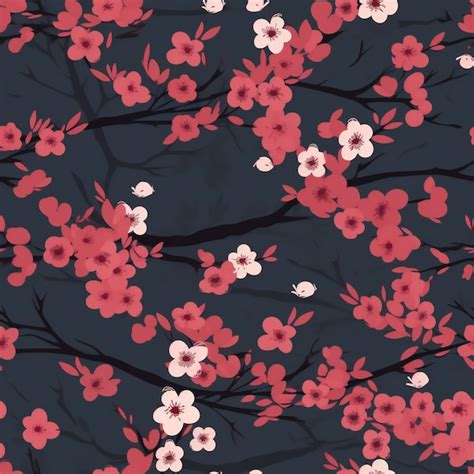 Premium Photo Seamless Pattern With Flowers On A Dark Blue Background