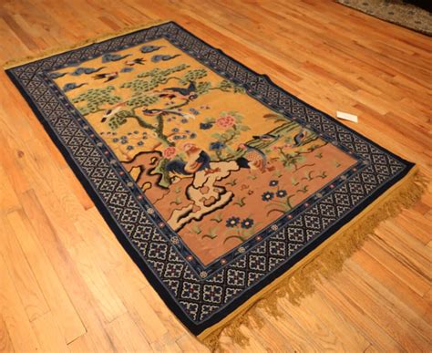 Eye Catching Antique Silk And Metallic Thread Chinese Rug 73433