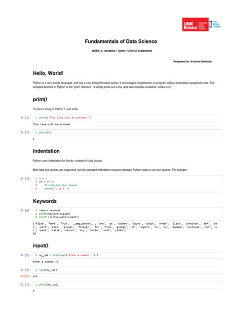 Week 02 Variables And Types Control Statements Pdf Division