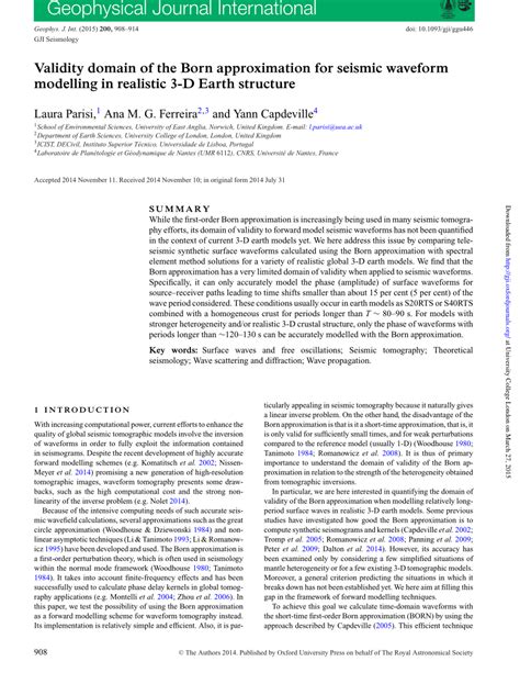 Pdf Validity Domain Of The Born Approximation For Seismic Waveform Modelling In Realistic 3 D