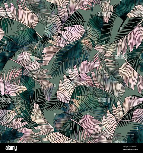 Tropical Leaf Seamless Pattern Colorful Vivid Print With Beautiful