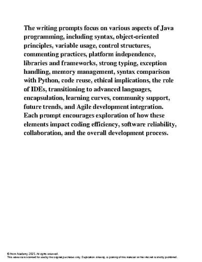 20 Writing Prompts Introduction To Java Programming Basics And Syntax 20 Writi