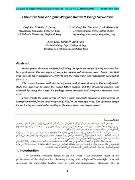 Optimization Of Light Weight Aircraft Wi Pdf Lift Force Mathematical Optimization