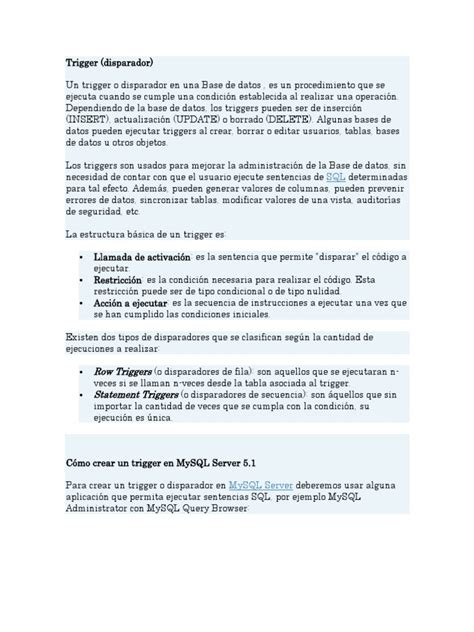 Trigger Mysql Descargar Gratis Pdf Sql Tabla Base De Datos