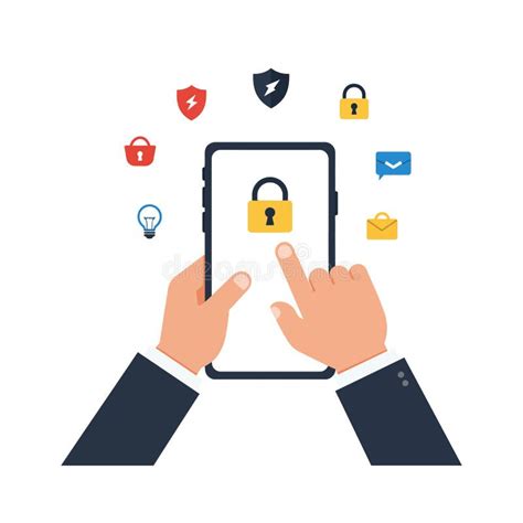 Hands Interacting With Smartphone Displaying Security And Notification Icons Stock Vector