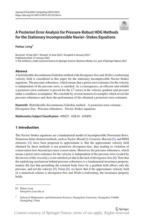 A Posteriori Error Analysis For Pressure Robust Hdg Methods For The Stationary Incompressible