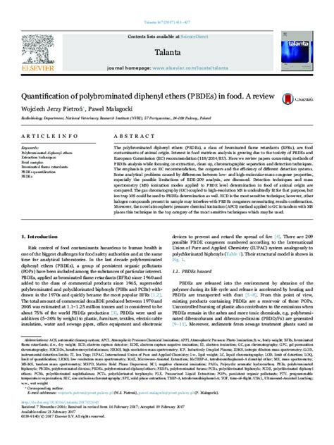 Pdf Quantification Of Polybrominated Diphenyl Ethers Pbdes In Food A Review Wojciech