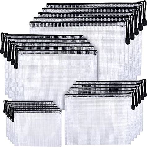 20pcs Plastic Zip Wallets Folders 4 Sizes Clear Mesh Zipper Pouch