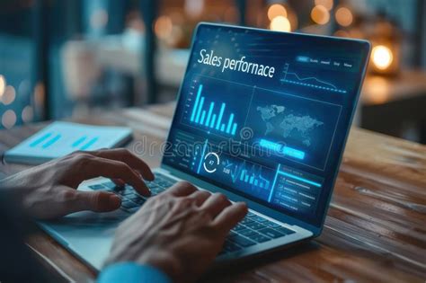 Business Professional Analyzing Sales Performance Data On A Laptop Showcasing Digital Tools And