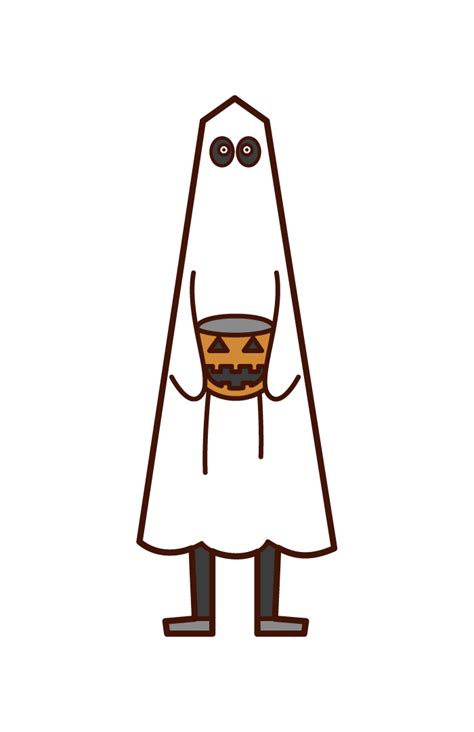 유령으로 옷을 입은 아이의 그림 할로윈 무료 일러스트 소재집 Kukukeke