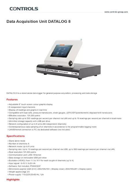 Data Acquisition Unit Datalog 8 Pdf
