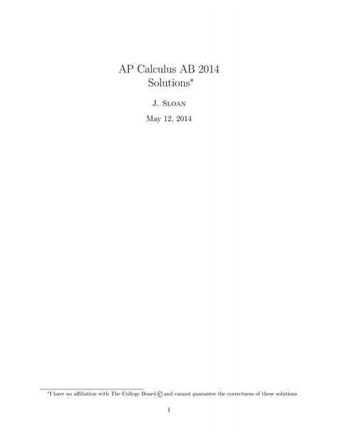 AP Calculus AB 2014 Solutions