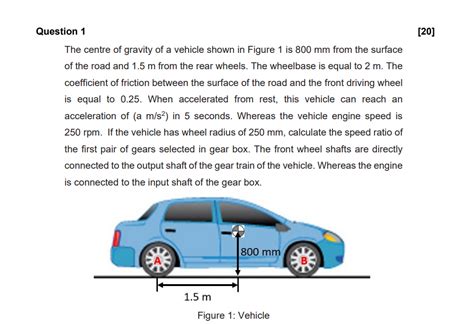 Solved Question 1 20 The Centre Of Gravity Of A Vehicle Chegg