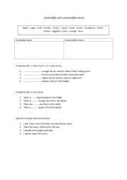 Countable And Uncountable Nouns ESL Worksheet By Saramiss