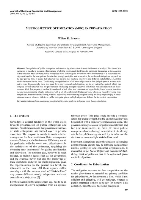 Pdf Multiobjective Optimization Moo In Privatization
