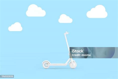 클레이 스타일의 화이트 모던 에코 전기 킥 스쿠터 3d 렌더링 3차원 형태에 대한 스톡 사진 및 기타 이미지 3차원 형태 거리 교통수단 Istock