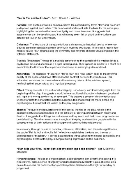 Macbeth Quotes Analysis Themes Techniques And Historical Context