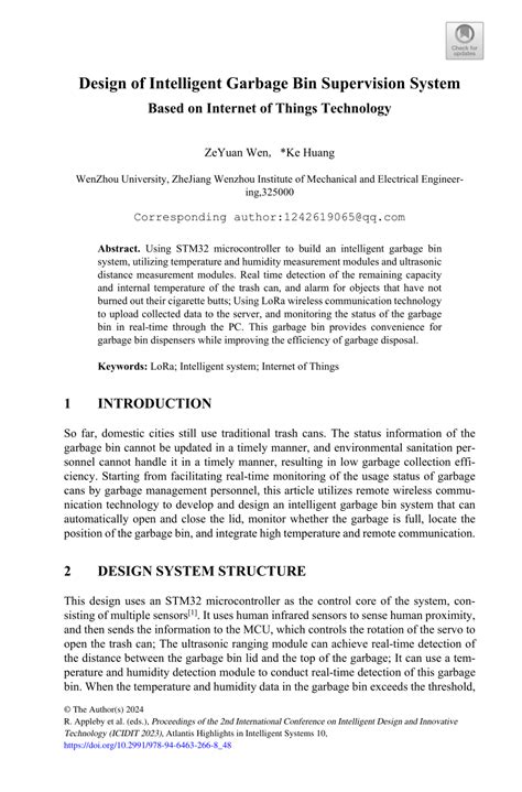 Pdf Design Of Intelligent Garbage Bin Supervision System Based On
