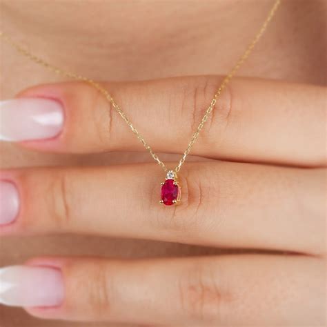 Oval Ruby 14k 10k 8k Solid Gold Necklace July Birthstone Pendant Real