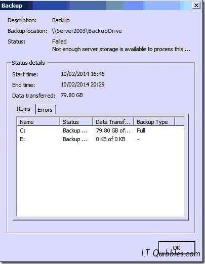 not enough server storage is available to process this command