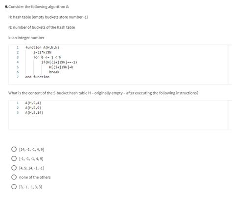 Solved 9 Consider The Following Algorithm A H Hash Table