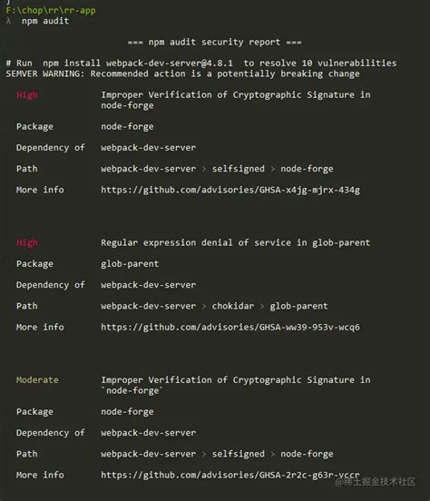 你要知道的 Npm 依赖包漏洞检测和修复一些漏洞常见的名词：cve、cvss和cwe 依赖包漏洞扫描工具，snyk N 掘金