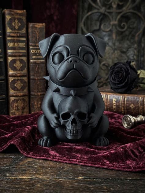 Gothic Pug Figurine Skull Statue Dark Home Decor Pug Lover T