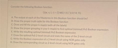 Solved Consider The Following Boolean Function