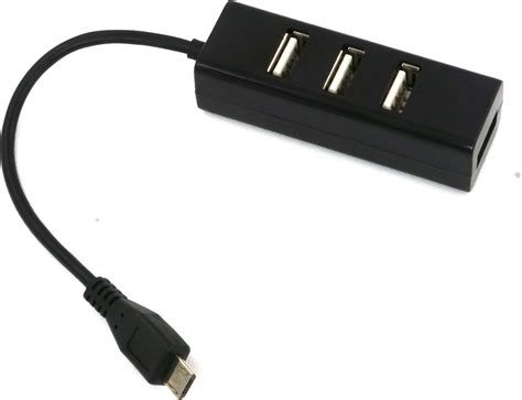 Microusb To Usb 4 Port Black Otg Hub For Raspberry Pi Zero