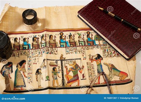 Egyptian Papyrus Notepad Pen Lens Stock Image Image Of Scroll