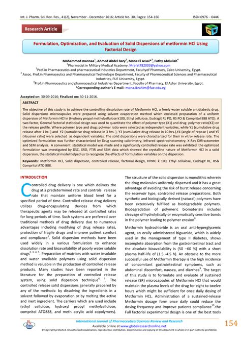 Pdf Formulation Optimization And Evaluation Of Solid Dispersions Of Metformin Hcl Using